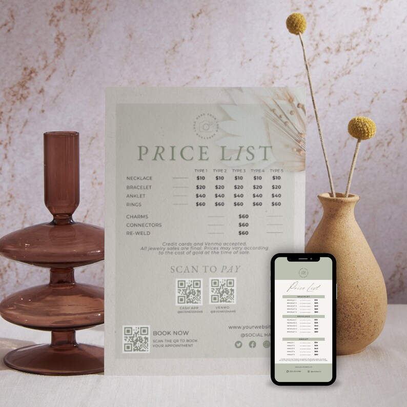 Permanent Jewelry Price List Template, Editable Canva Price List ...