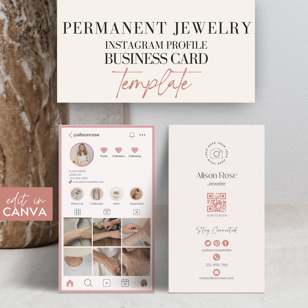 Pink Permanent Jewelry Business Card, Instagram Business Card Template ...