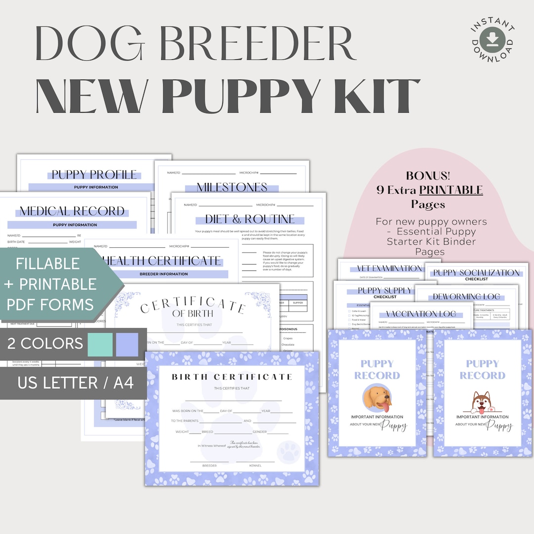 Fillable Breeder Puppy Pack With Puppy Medical Record, Puppy Profile ...