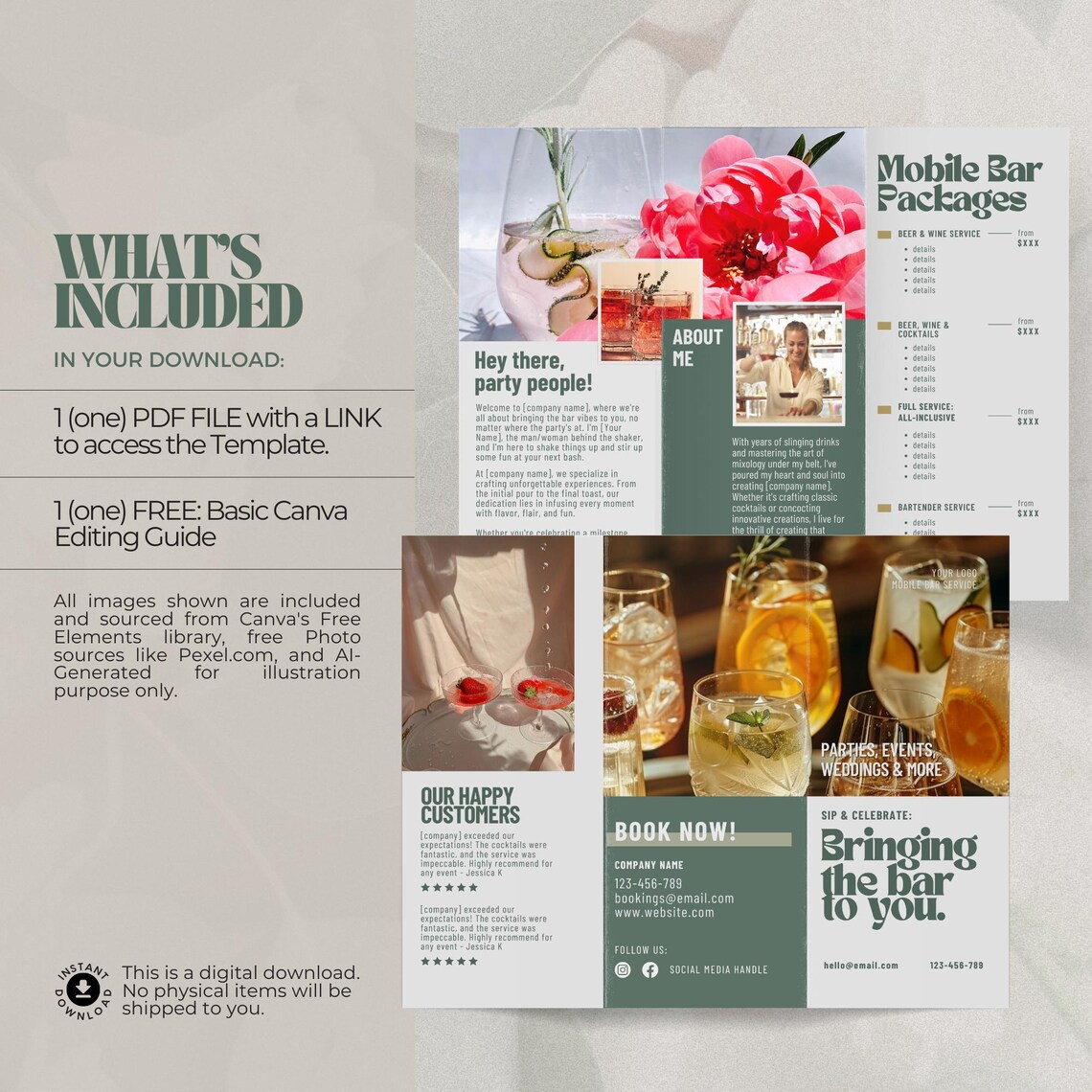 Mobile Bar Trifold Brochure Template, Trifold Brochure With Bar ...
