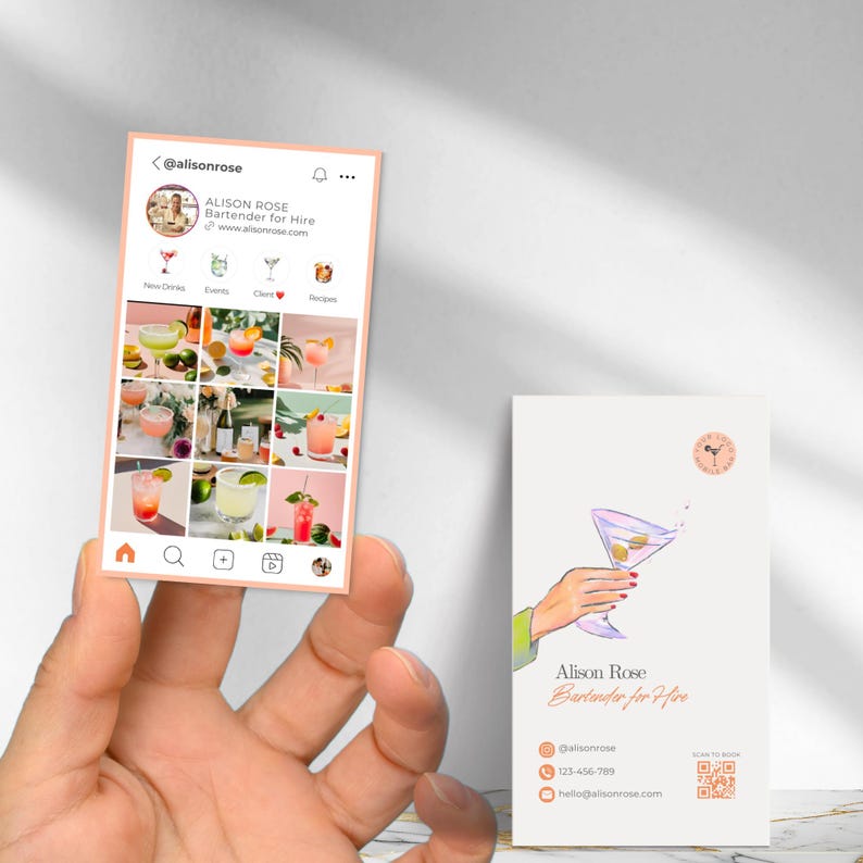 Mobile Bar Business Card Template, Editable Instagram Business Card ...