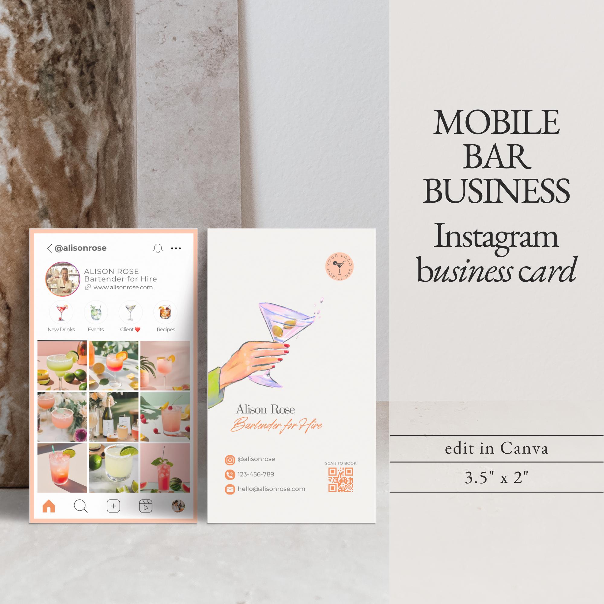 Mobile Bar Business Card Template, Editable Instagram Business Card ...