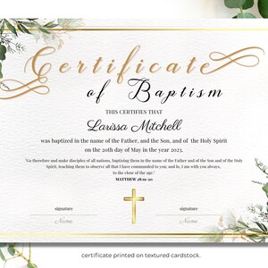 Editable Baptism Certificate Template, Certificate of Baptism Keepsake ...