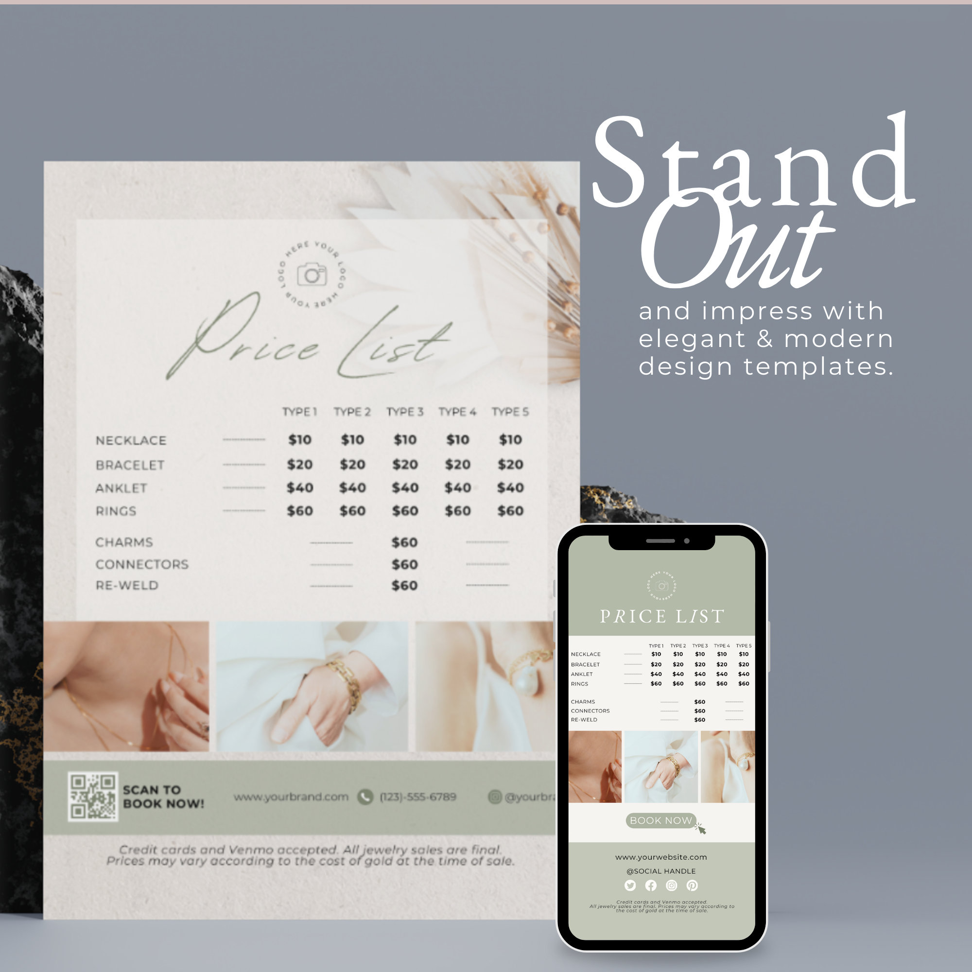 Permanent Jewelry Price List Template, Editable Canva Price List ...