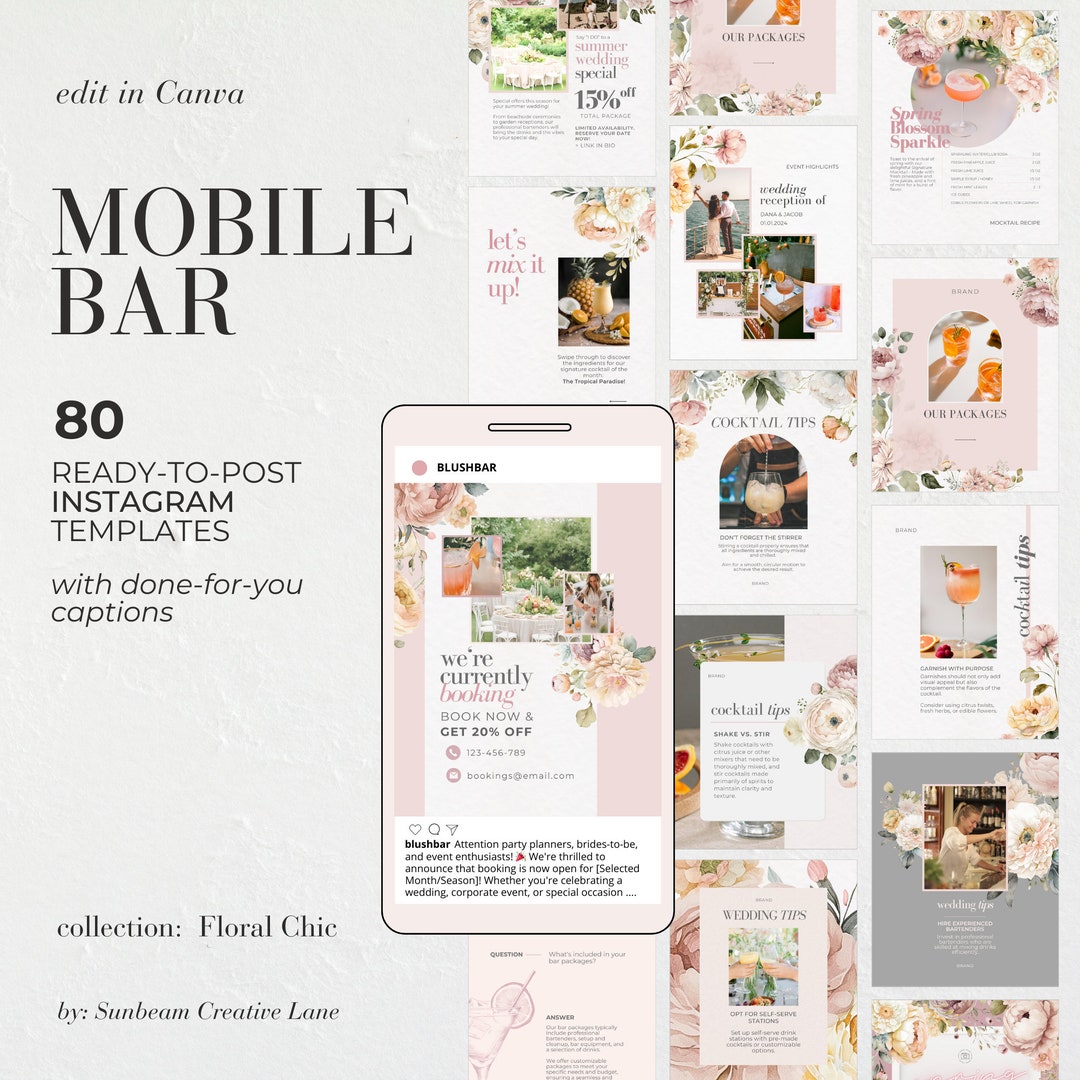 Mobile Bar Instagram Templates, Bar Tender Social Media Template, Canva ...