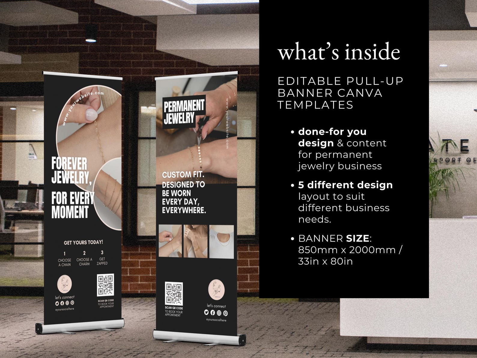 Permanent Jewelry Retractable Banner With Price List, Branding, Pop up ...