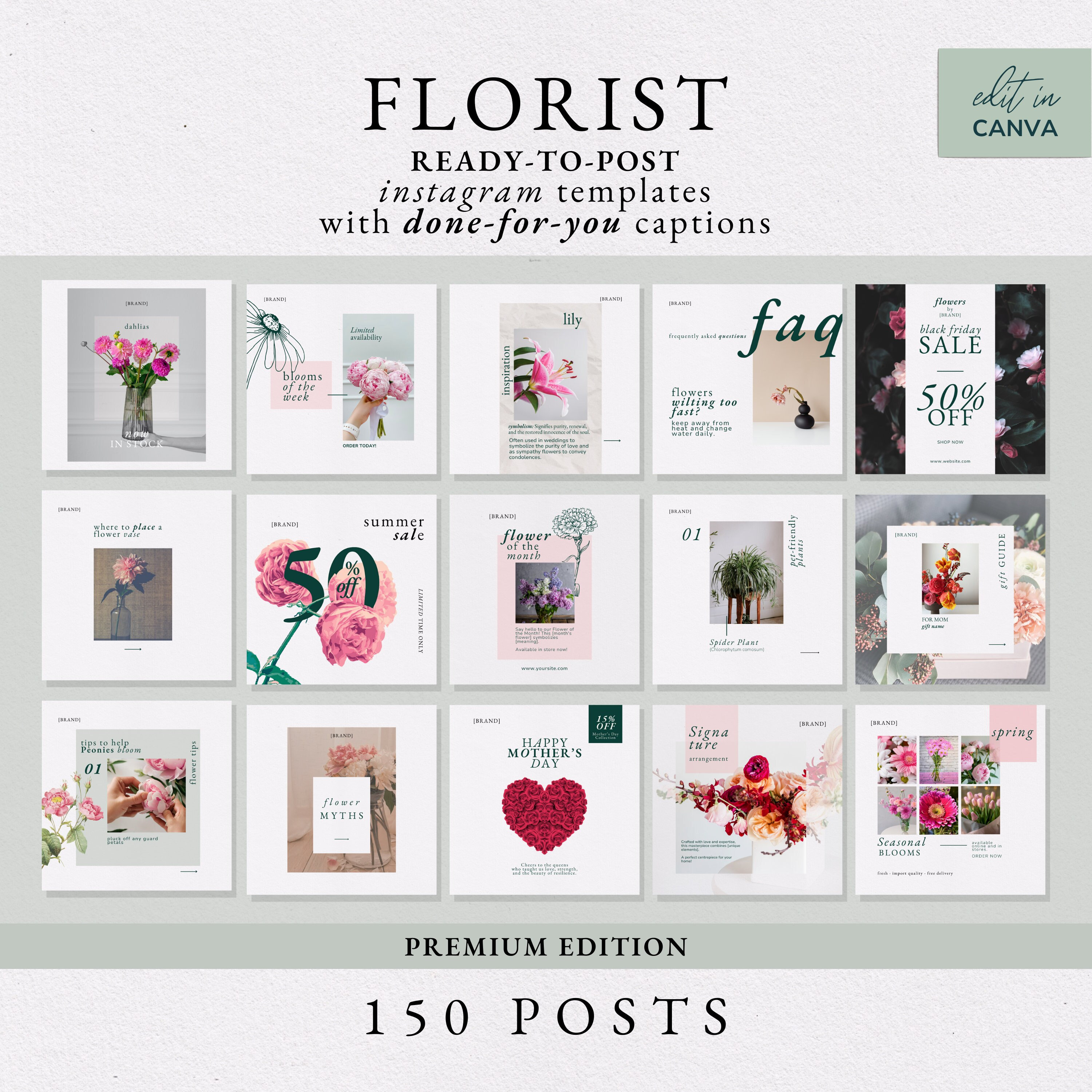150 Florist Instagram Post Template, Canva Social Media Template ...