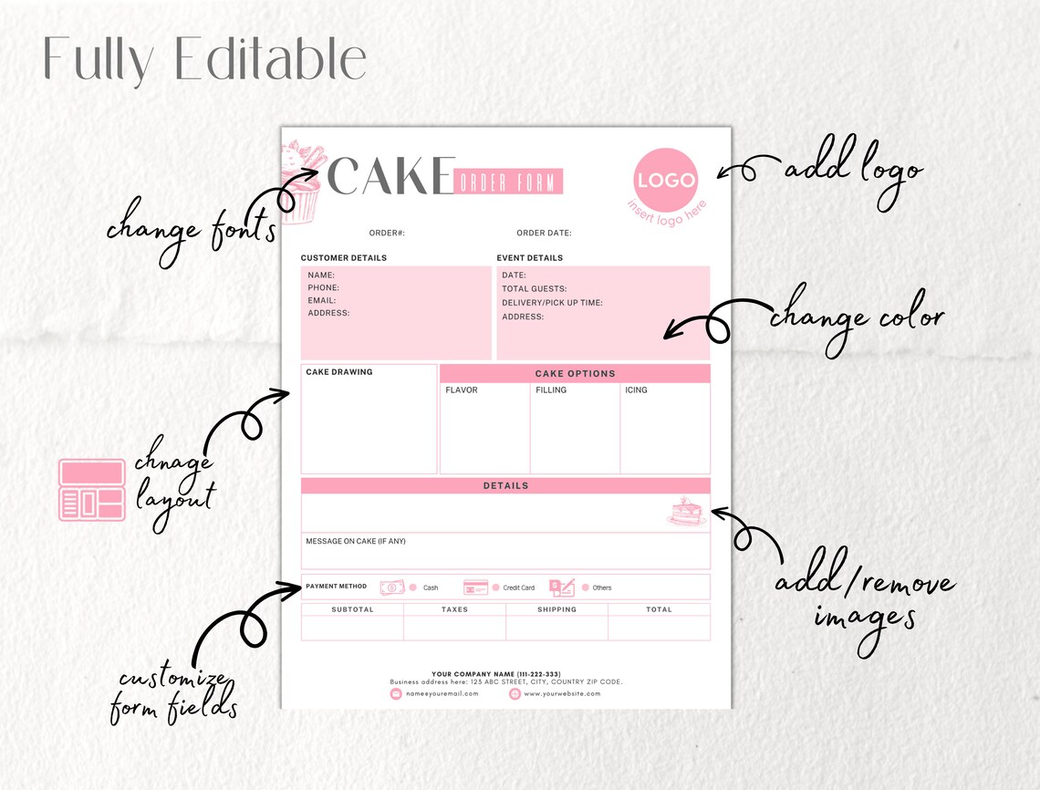 Cake Order Form Template, Bakery Order Form, Cake Custom Order Form - Etsy