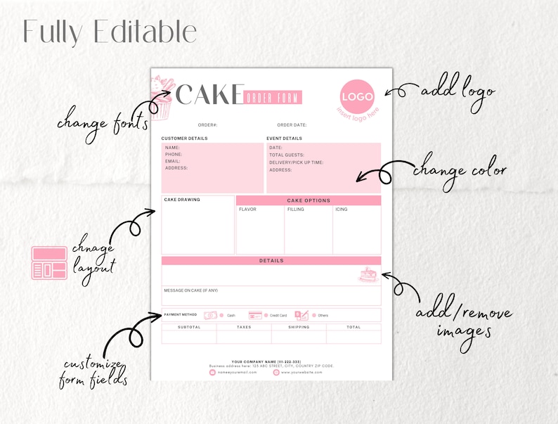 Cake Order Form Template, Bakery Order Form, Cake Custom Order Form - Etsy