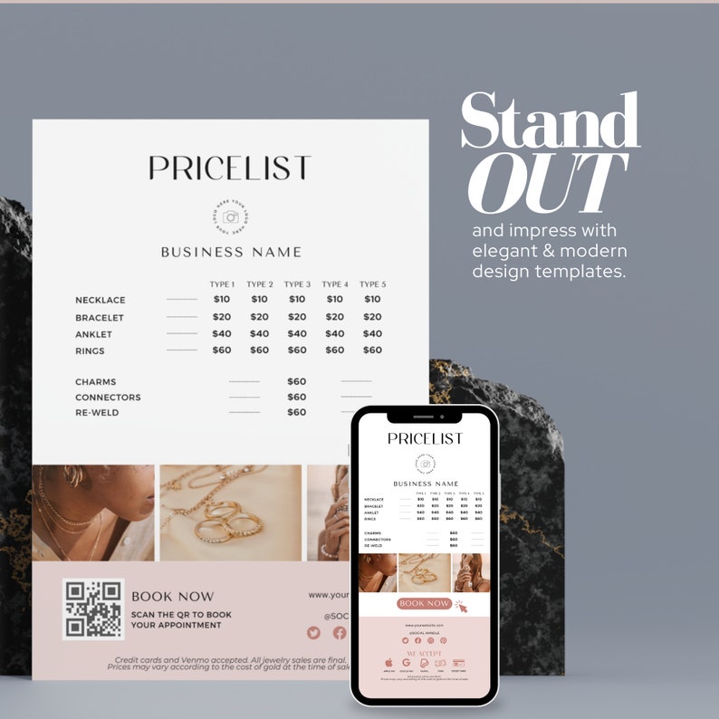 Permanent Jewelry Price List Sign Permanent Jewelry Editable Template ...