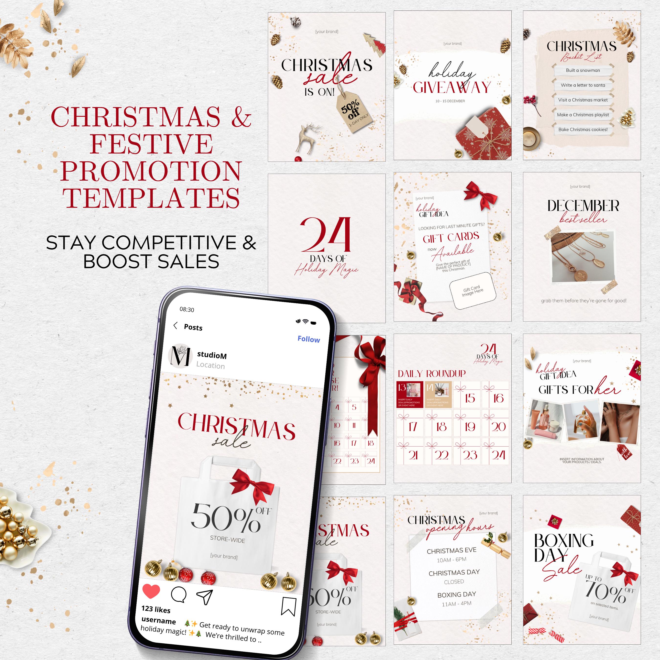 Christmas Instagram Post Templates, Advent Calendar Instagram, Holiday ...