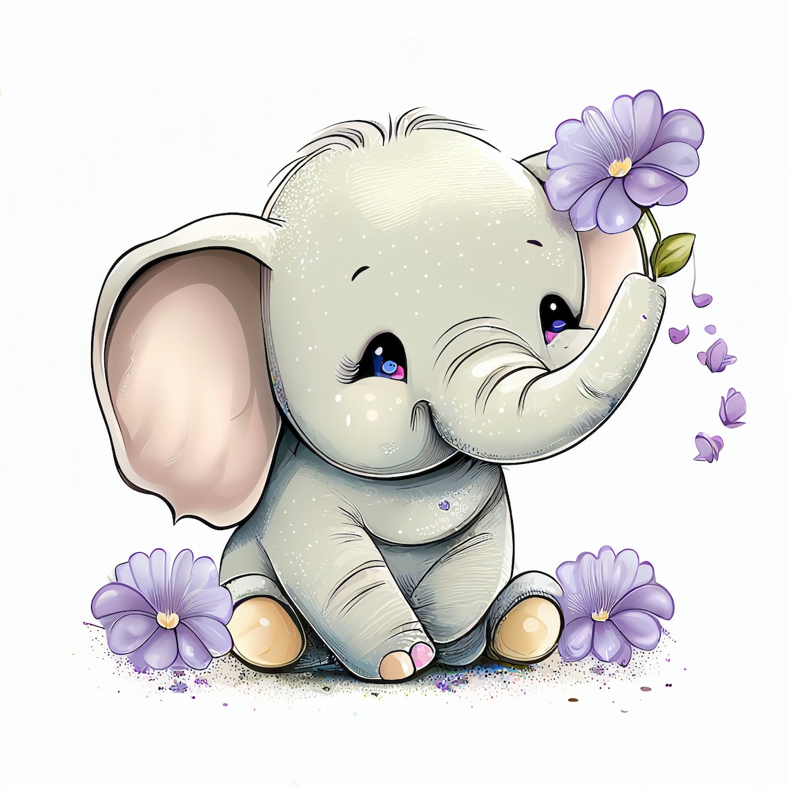 Digital Art for Nursery or Children's Room. Elephant With - Etsy