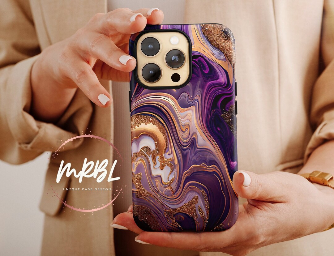 Orange Purple & Gold Marble Made by MRBL Tough iPhone 14 13 12 11 Pro Max Case X Xs Xr 8 7 6 ...