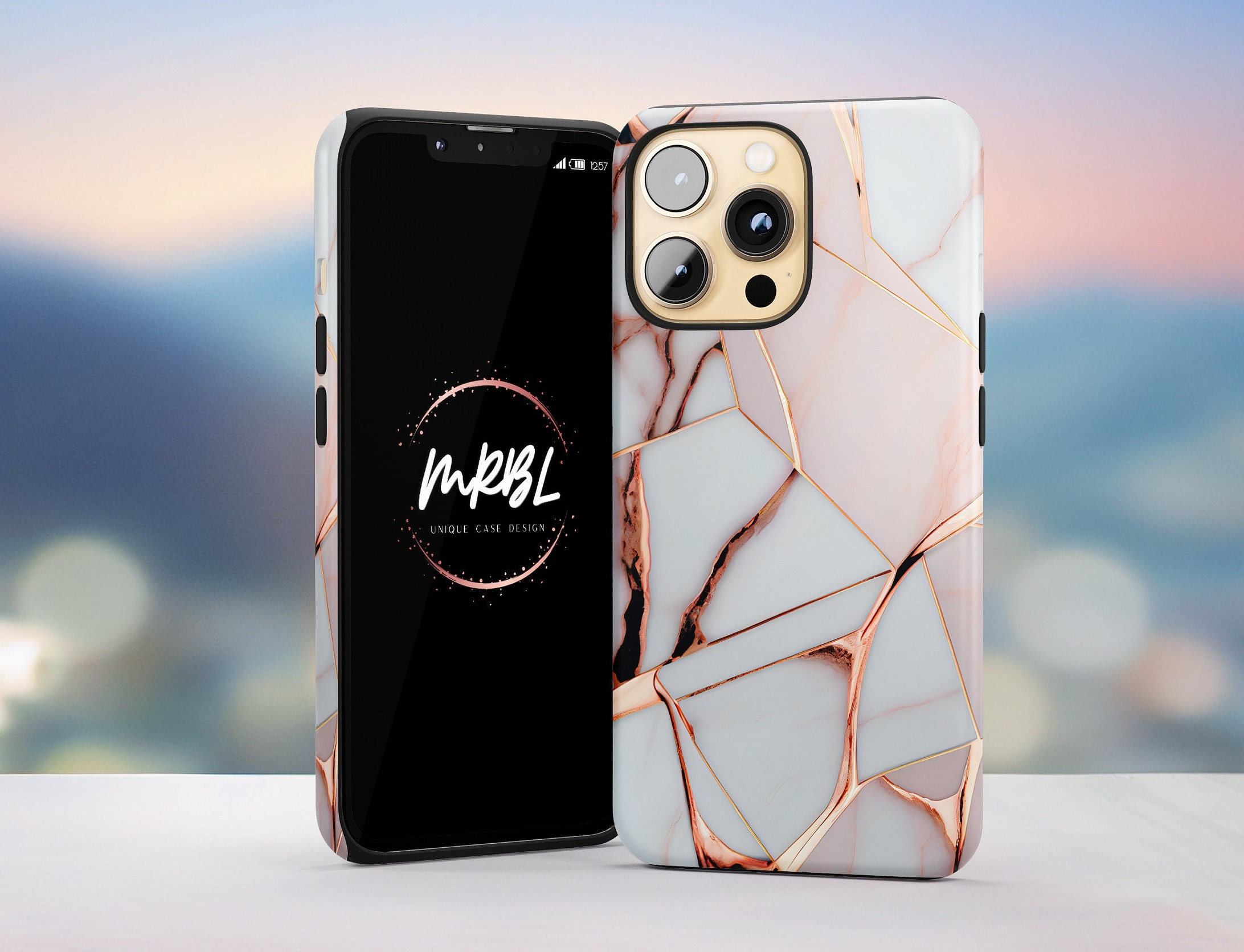 IPhone 15 Rose Gold & Pink Marble Case Made by MRBL Tough iPhone 14 13 ...