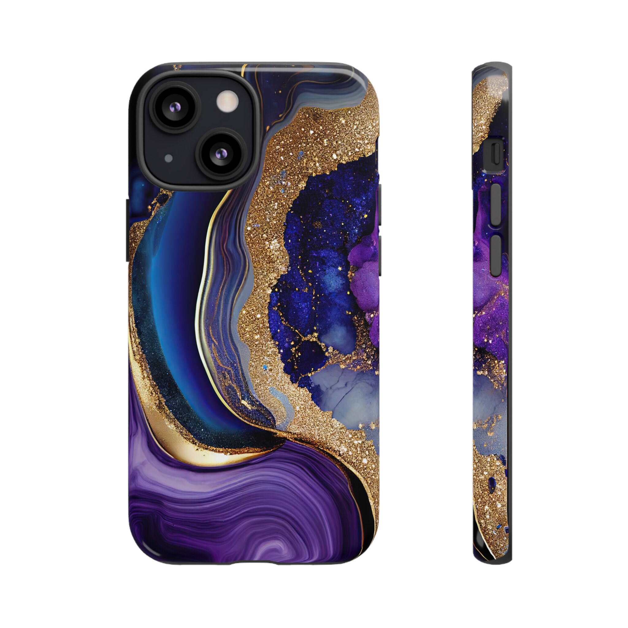 IPhone 15 Purple Blue Marble Gold Case by MRBL Tough iPhone 15 14 13 12 ...