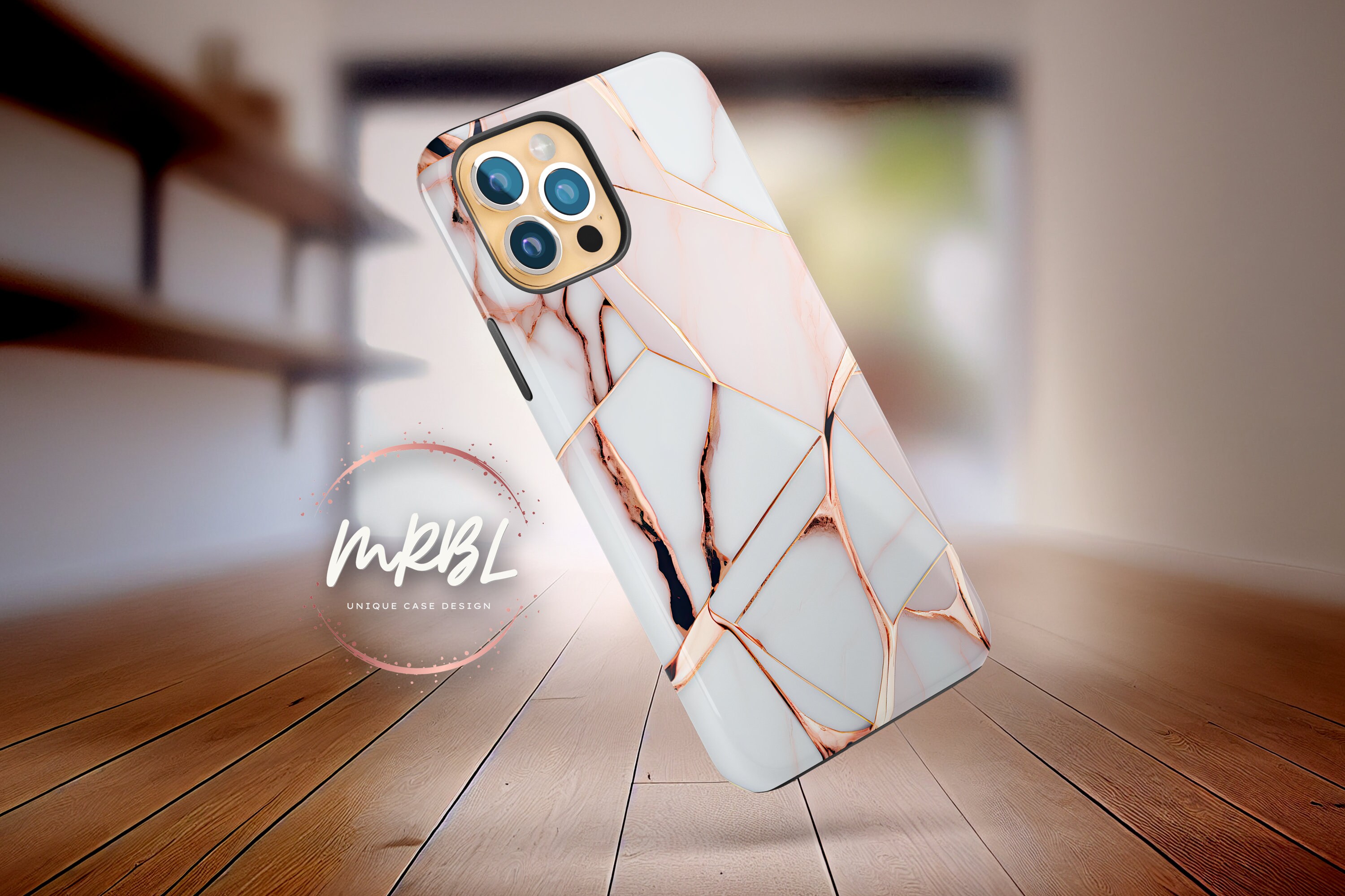 IPhone 15 Rose Gold & Pink Marble Case Made by MRBL Tough iPhone 14 13 ...