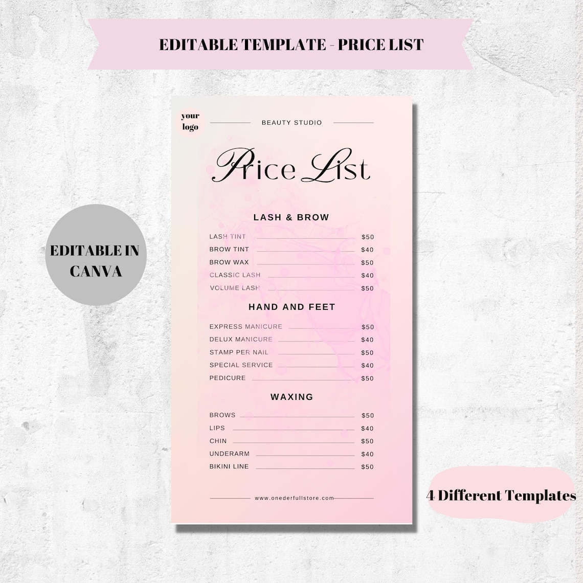 Elegant Price List Template for Small Businesses Create - Etsy