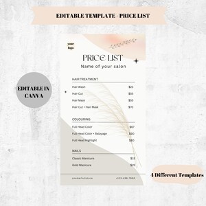 Elegant Price List Template for Small Businesses Create - Etsy