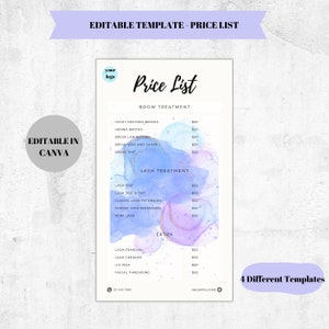 Elegant Price List Template for Small Businesses Create - Etsy