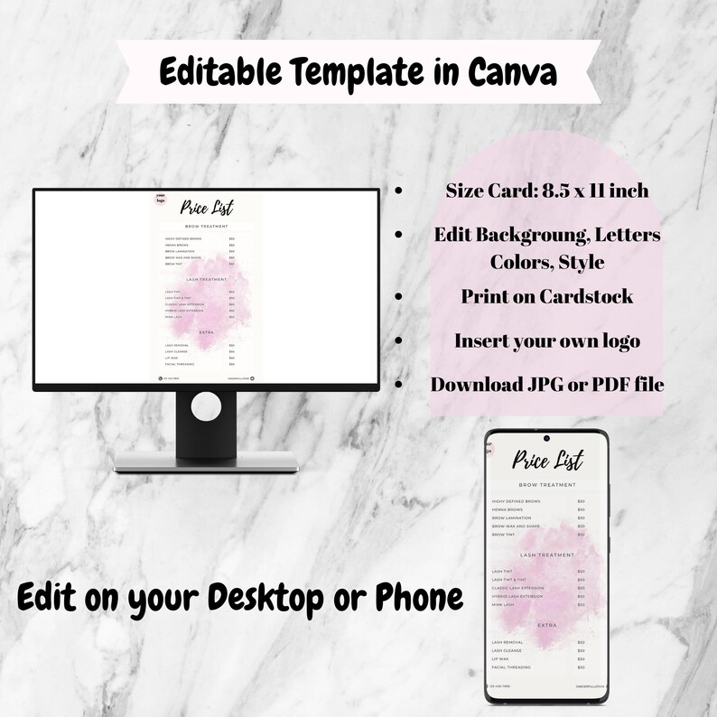 Elegant Price List Template for Small Businesses Create - Etsy
