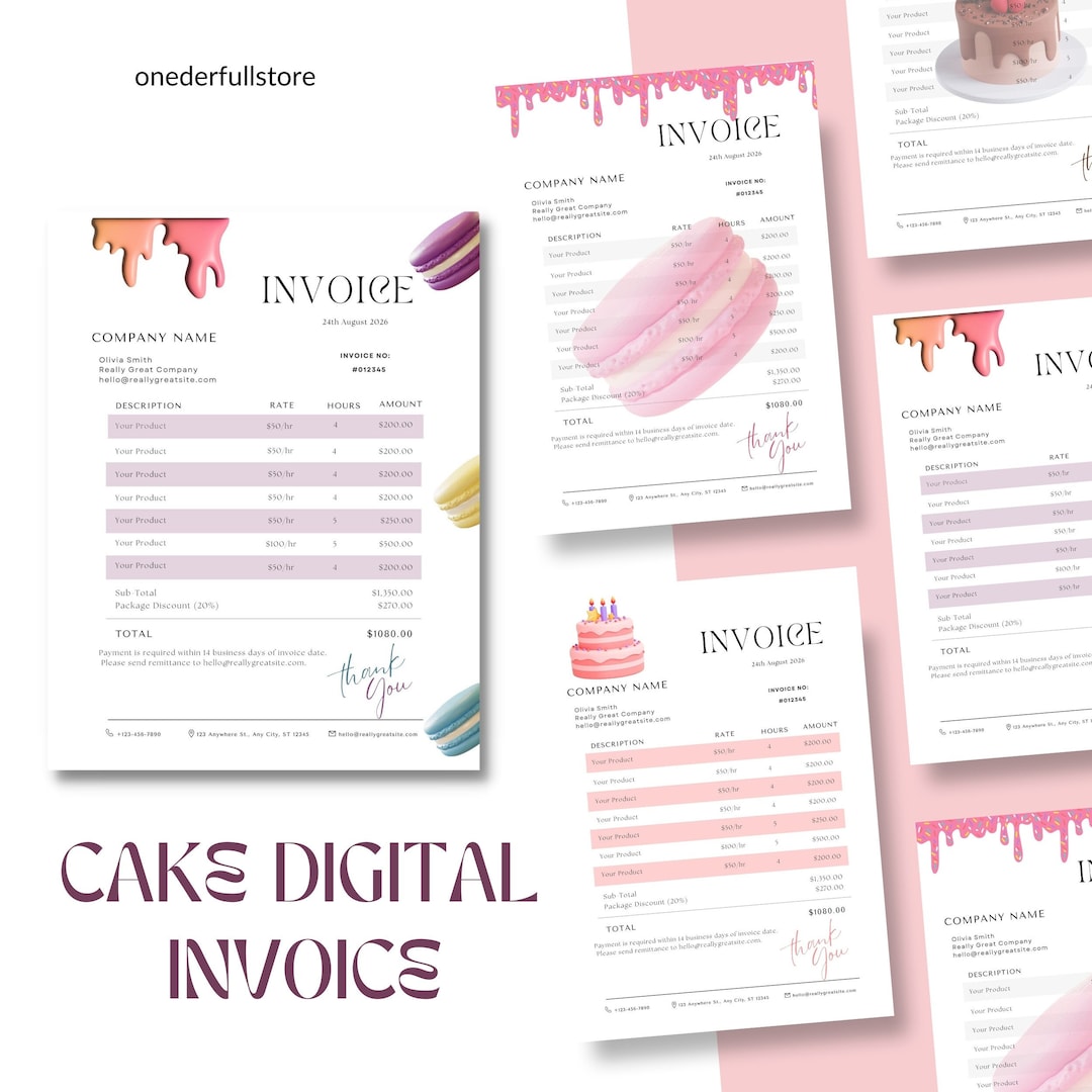 Bundle Invoice Template Cake Bakery, 4 Different Templates, Cake Order ...