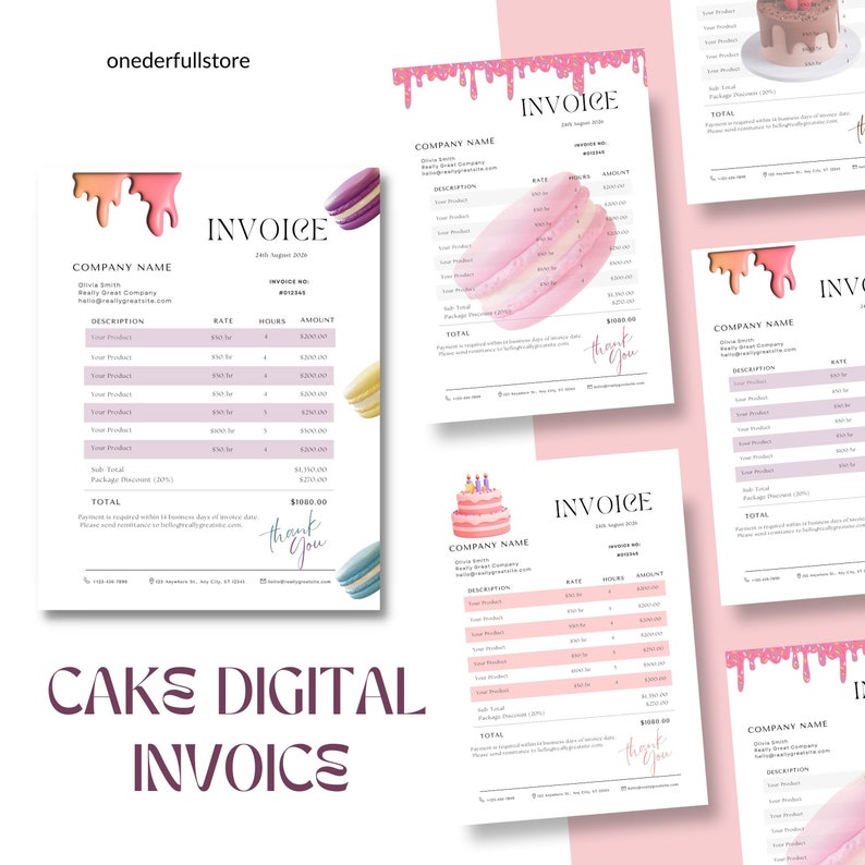 Bundle Invoice Template Cake Bakery, 4 Different Templates, Cake Order ...