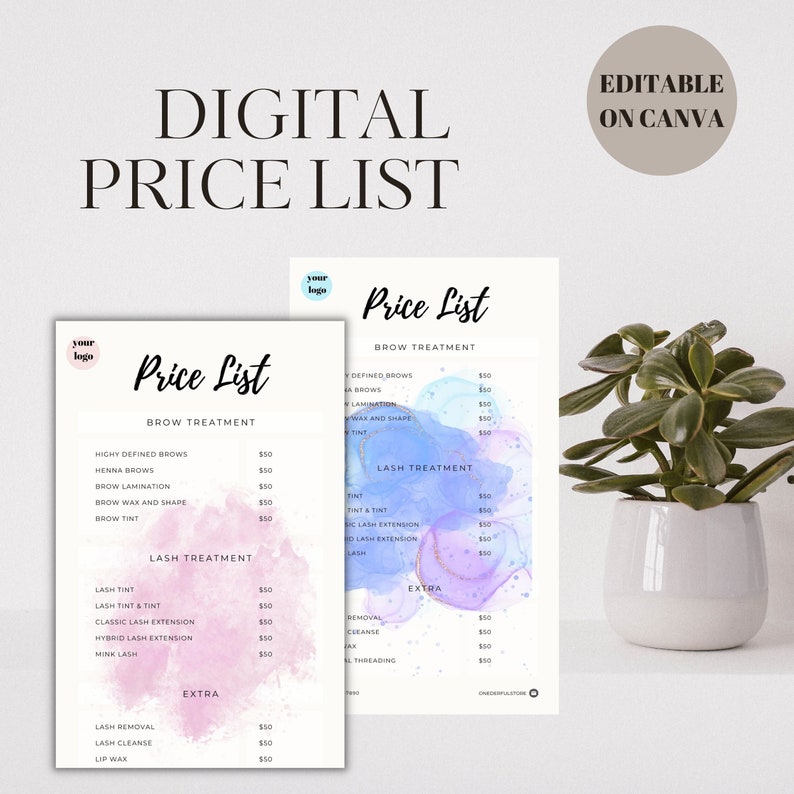 Elegant Price List Template for Small Businesses Create - Etsy