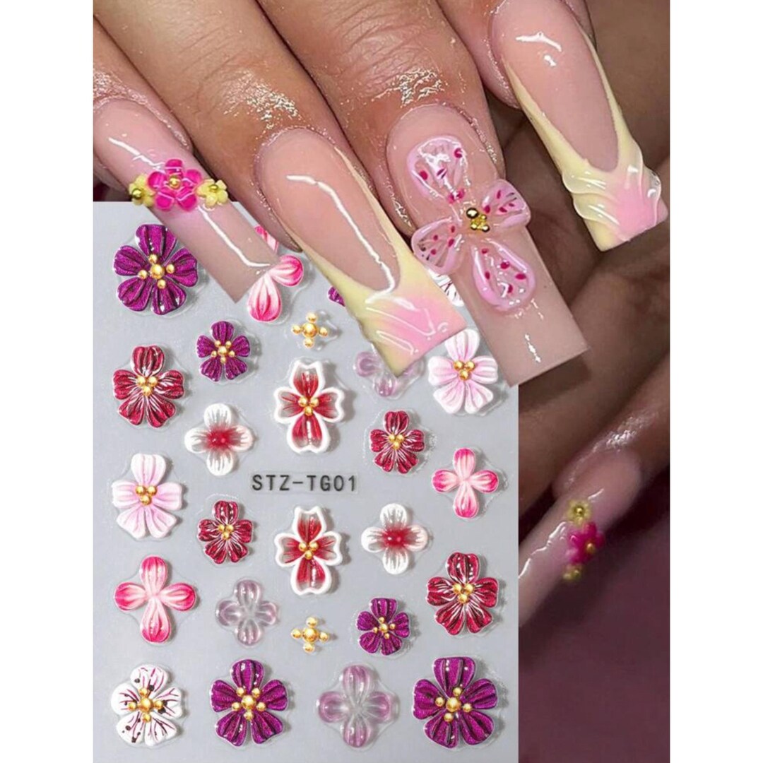 5D Flower Nail Sticker, Acrylic Flower Nail Art, Nail Art Decals ...
