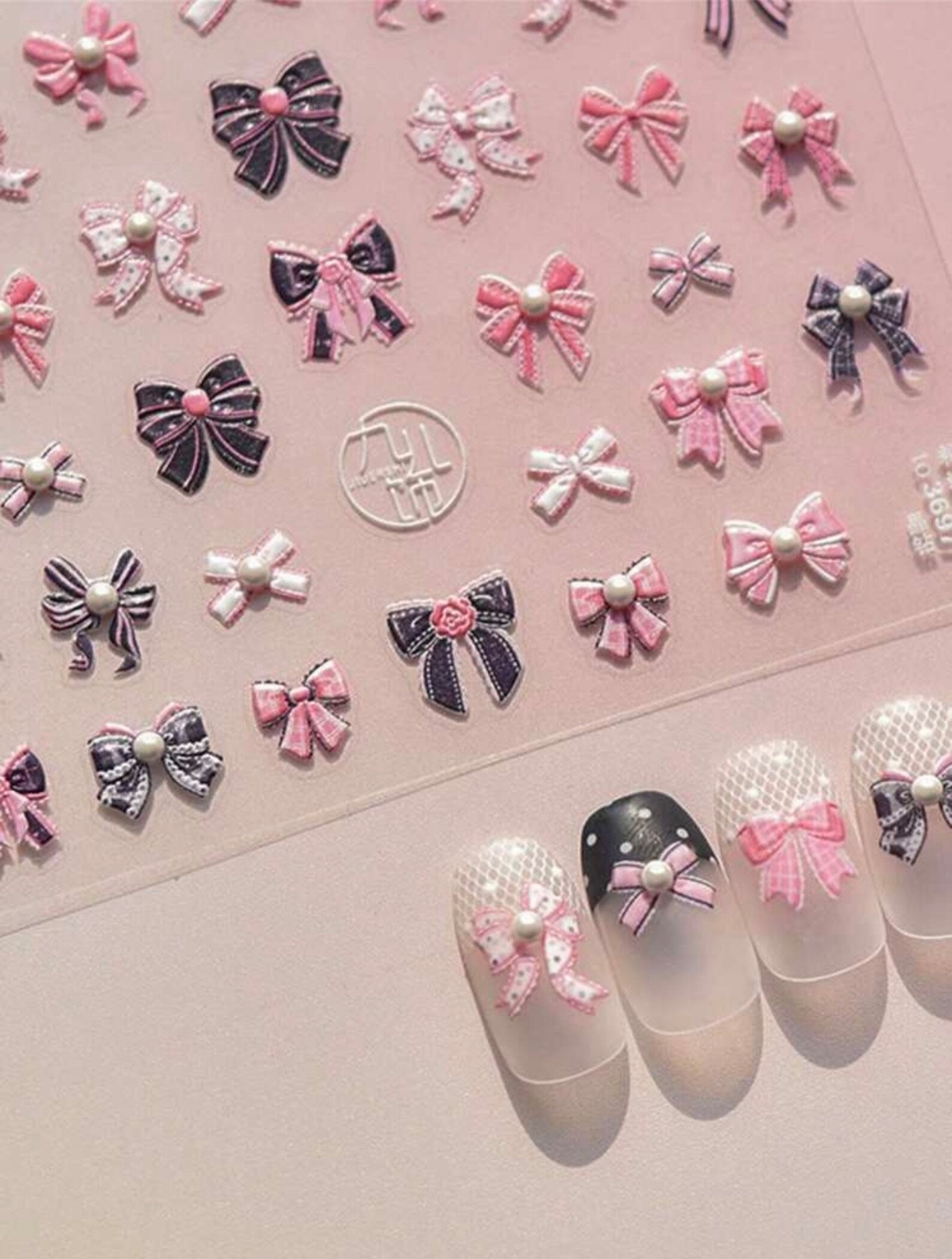 Black and Pink Bow Tie Stickers, 3D Embossed Nail Art Stickers Peel off ...