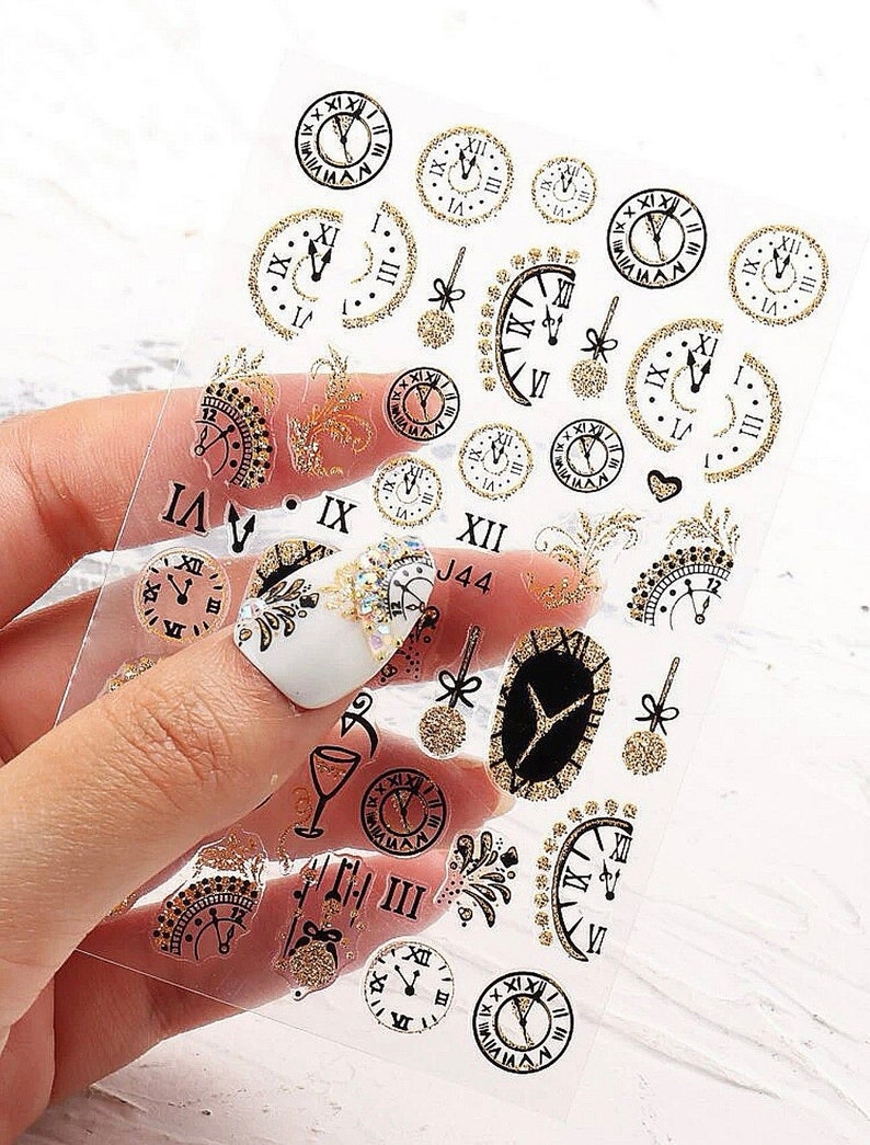 Gold and Black Butterfly and Clock Nail Art Transfer Decal Stickers ...
