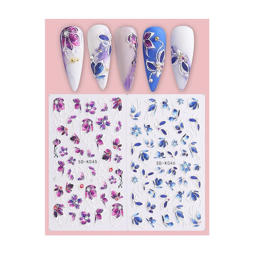5D Flower Nail Decals, Nail Art Decoration, Blossom Nail Stickers ...