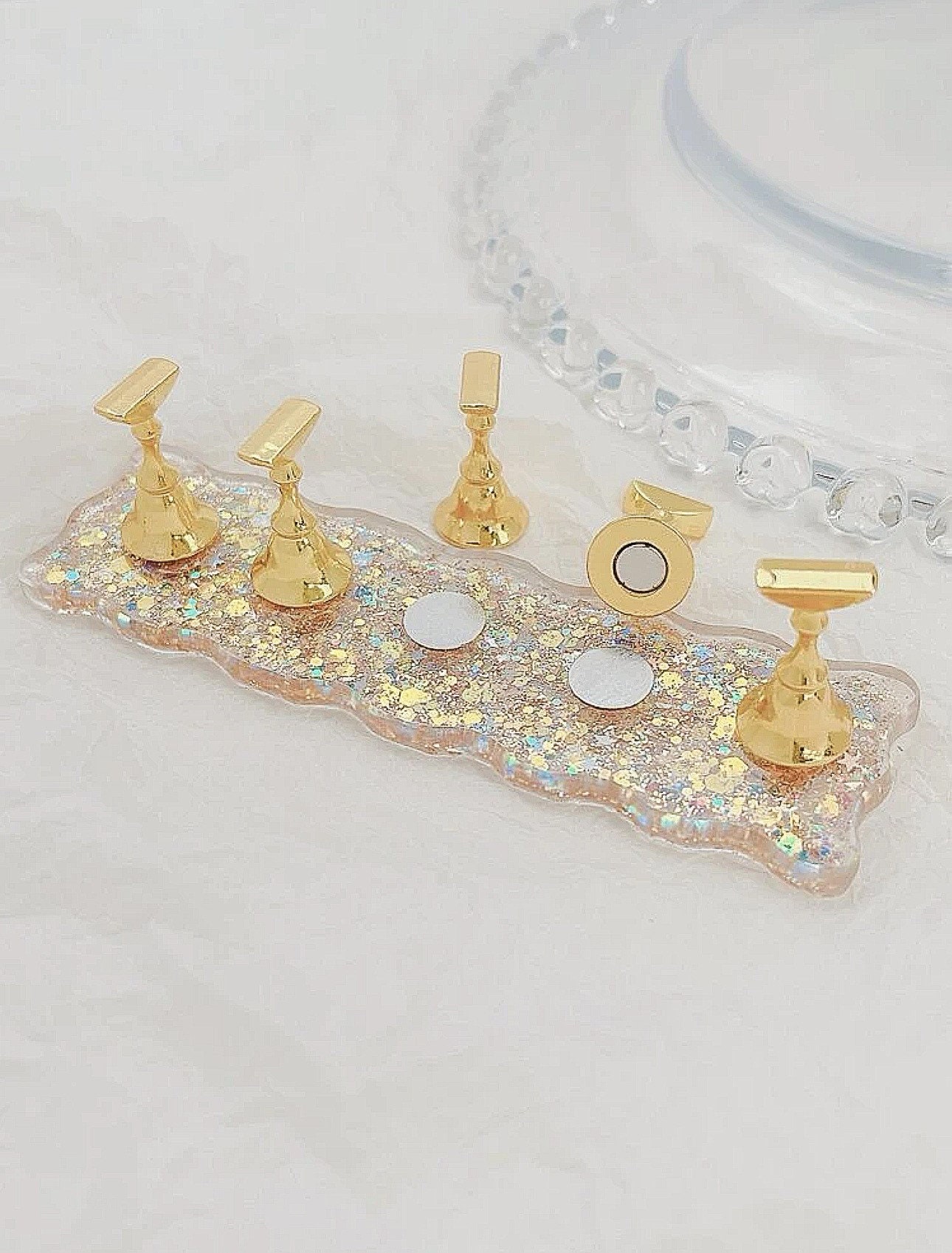 5 Pcs False Nail Display Stand Holder Set, Gold Nail Showing Self ...