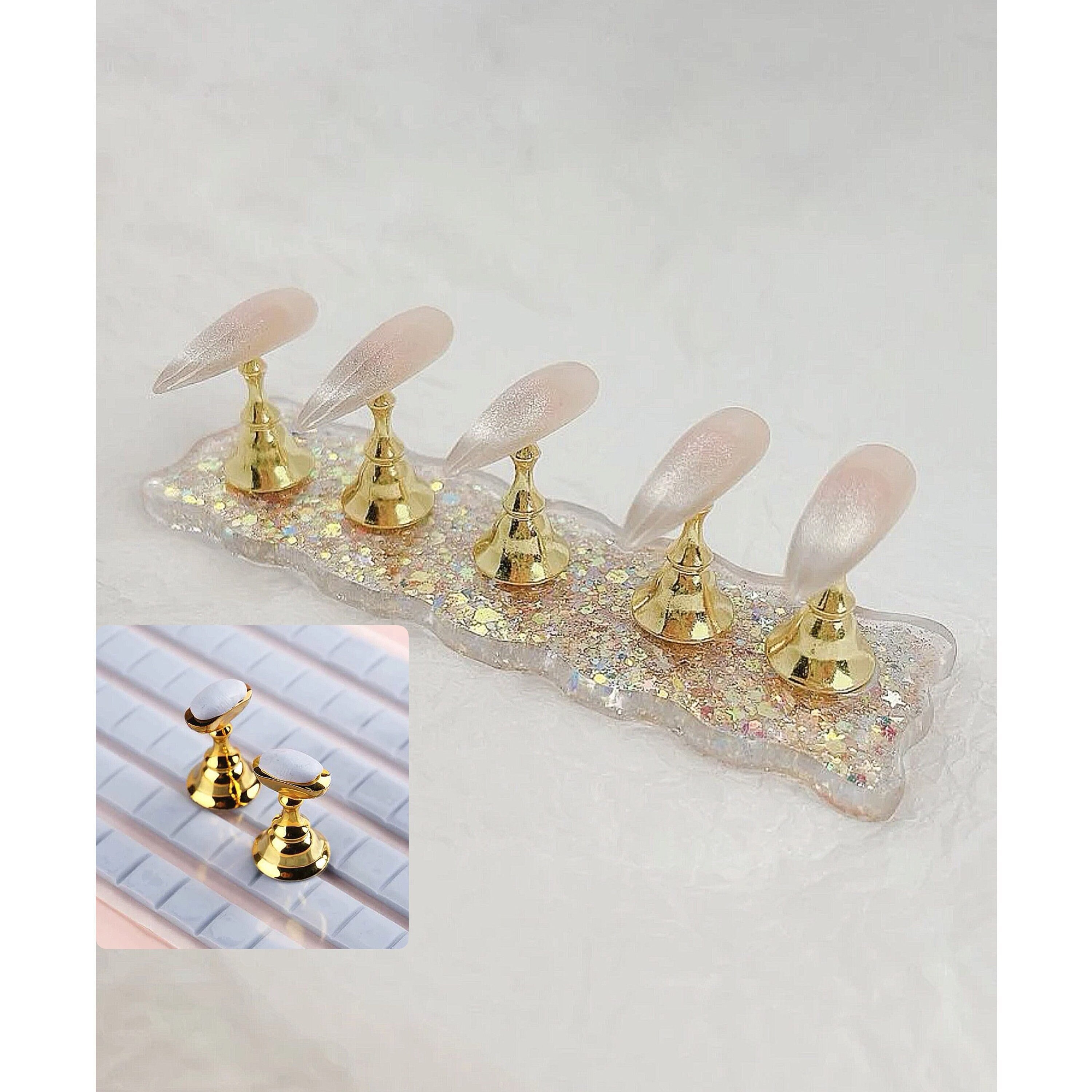 5 Pcs False Nail Display Stand Holder Set, Gold Nail Showing Self ...