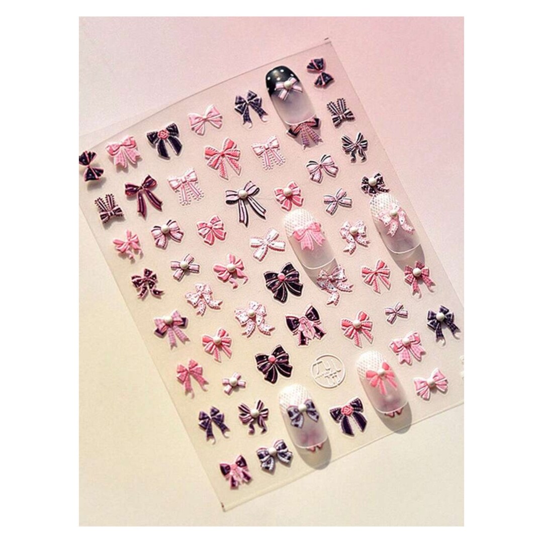 Black and Pink Bow Tie Stickers, 3D Embossed Nail Art Stickers Peel off ...