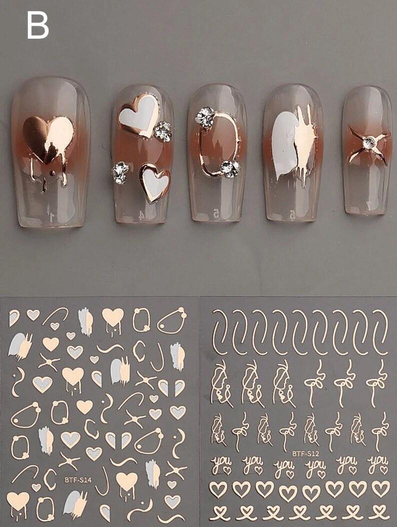 3D Heart Nail Art Stickers, Nail Decals Self-adhesive, Nail Stickers ...