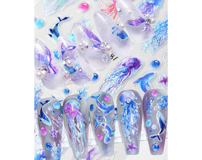 Ocean Mermaid Nail Art Sticker, 3D Nail Decal, 5D Nail Art, Self ...
