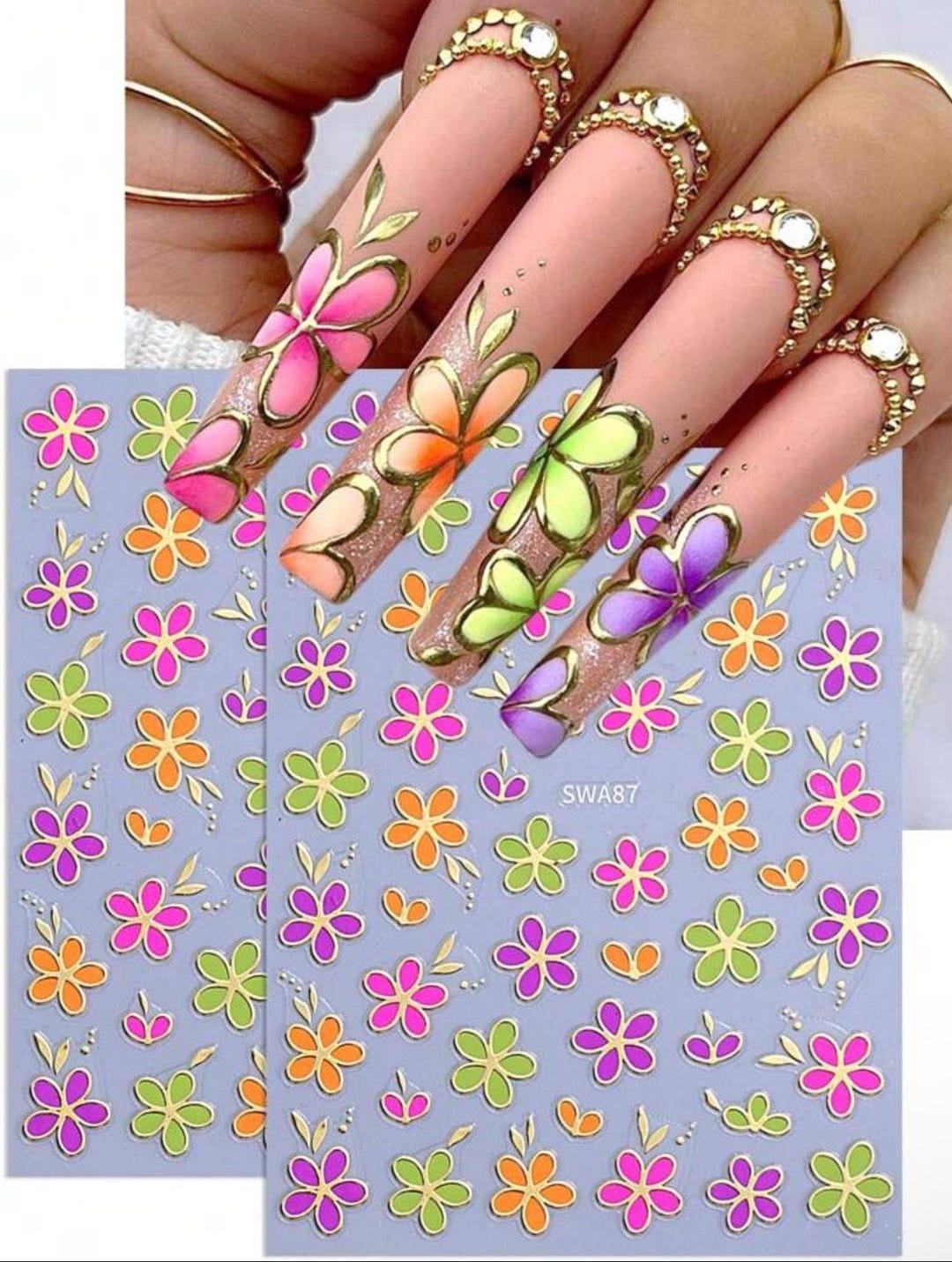 3D Flower Nail Stickers, Acrylic Flower Nail Art, Nail Art Decals ...
