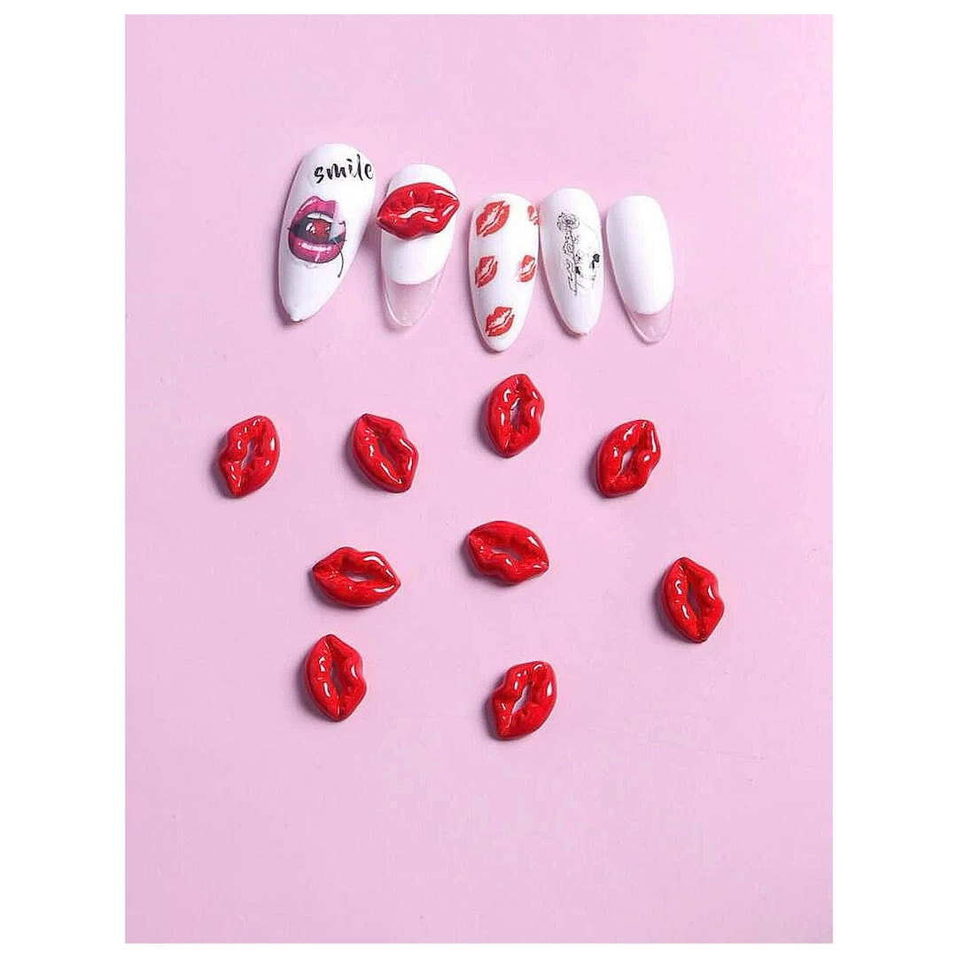 10pcs Red Lips Nail Charms, Juicy Lips Charms, 3D Nail Charms, Nail Art ...