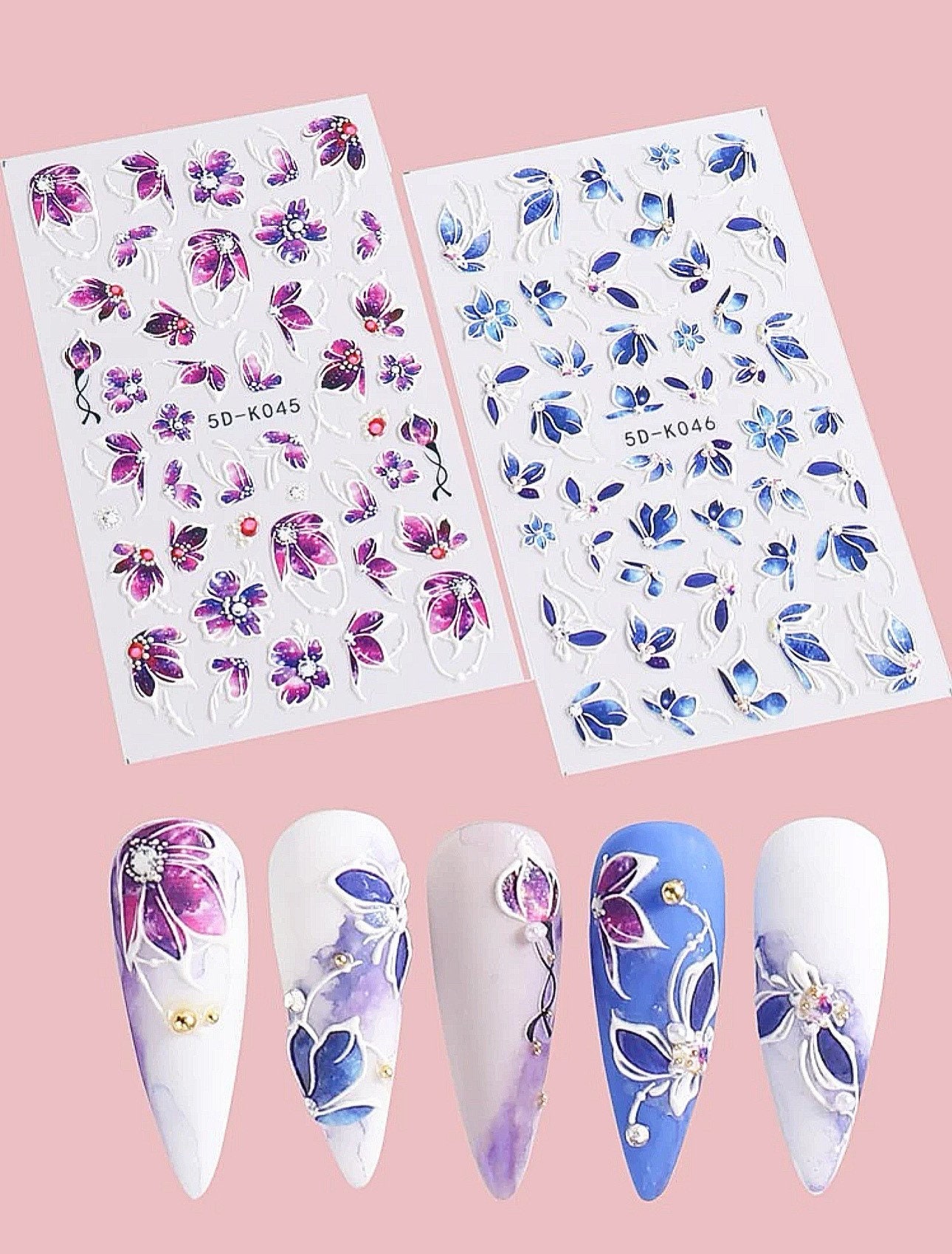 5D Flower Nail Decals, Nail Art Decoration, Blossom Nail Stickers ...
