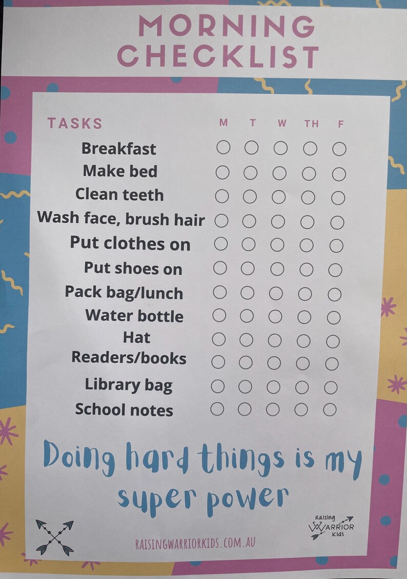 Kids Morning Tasks Checklist Printable - Etsy