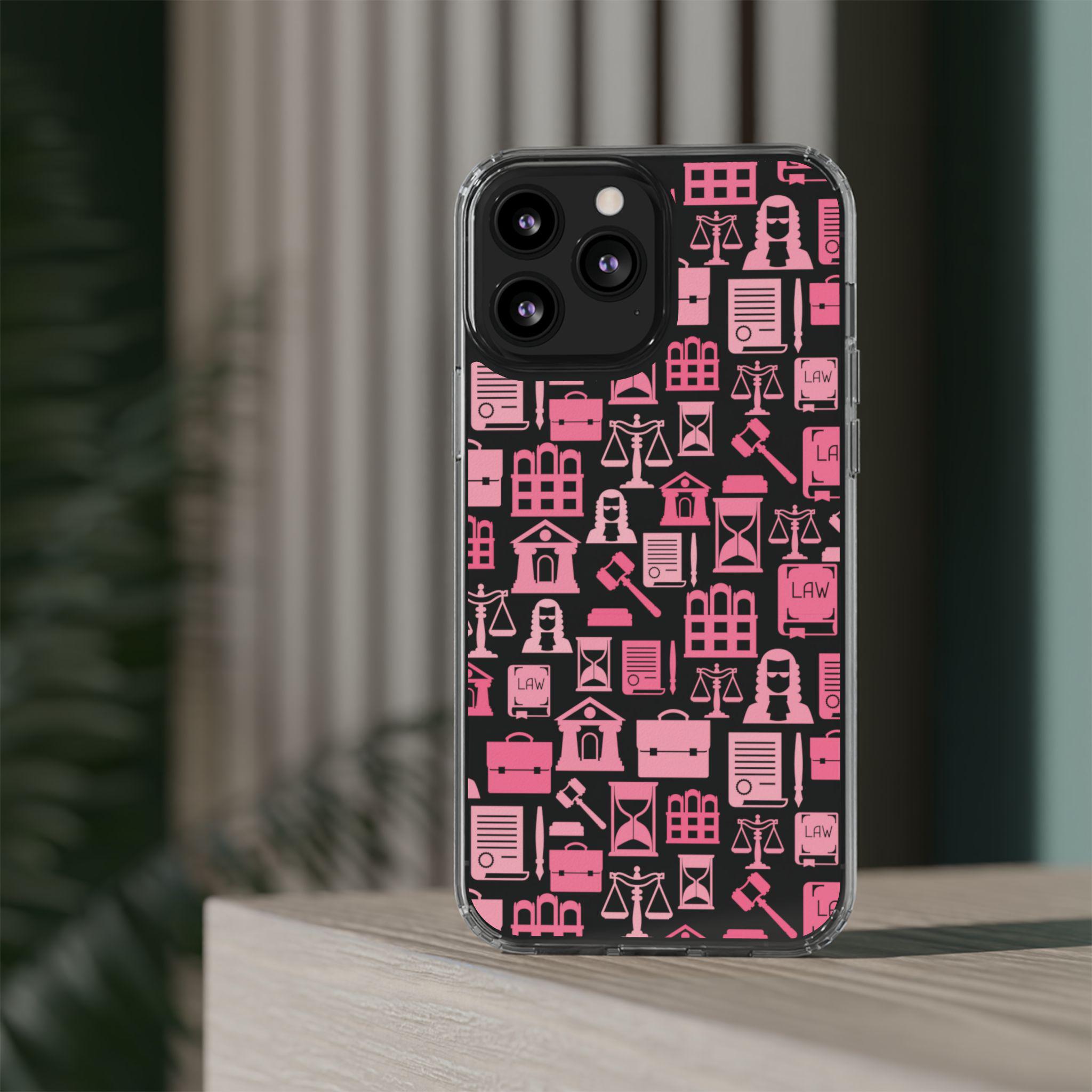 Chic Pink Law Themed Clear Phone Case | Legal Pattern iPhone Case ...