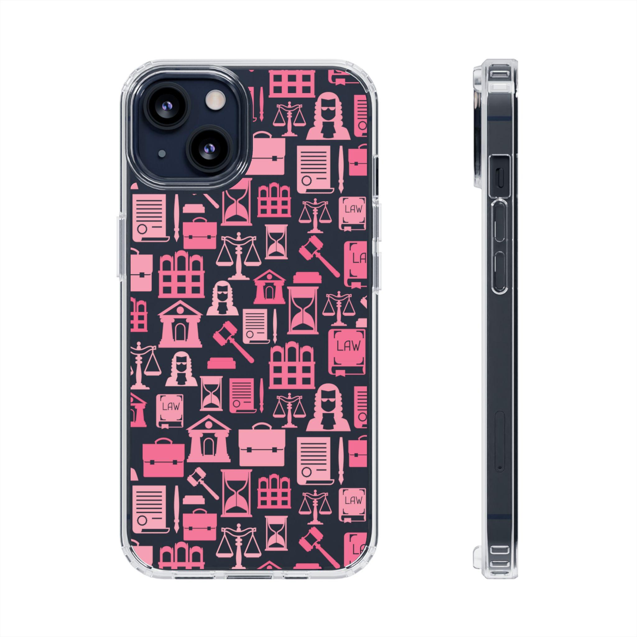 Chic Pink Law Themed Clear Phone Case | Legal Pattern iPhone Case ...