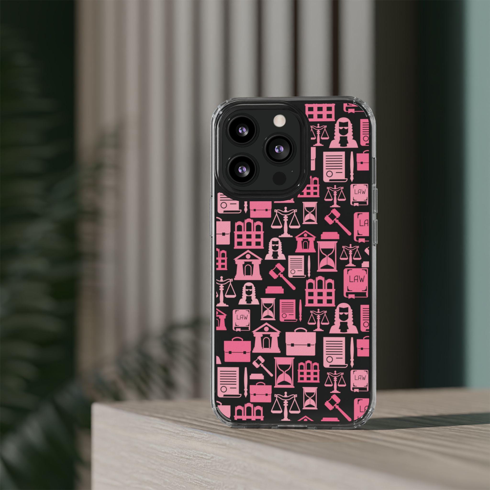 Chic Pink Law Themed Clear Phone Case | Legal Pattern iPhone Case ...