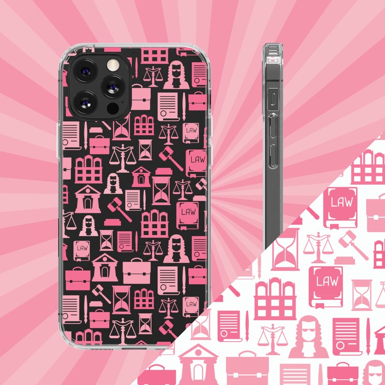 Chic Pink Law Themed Clear Phone Case Legal Pattern iPhone - Etsy