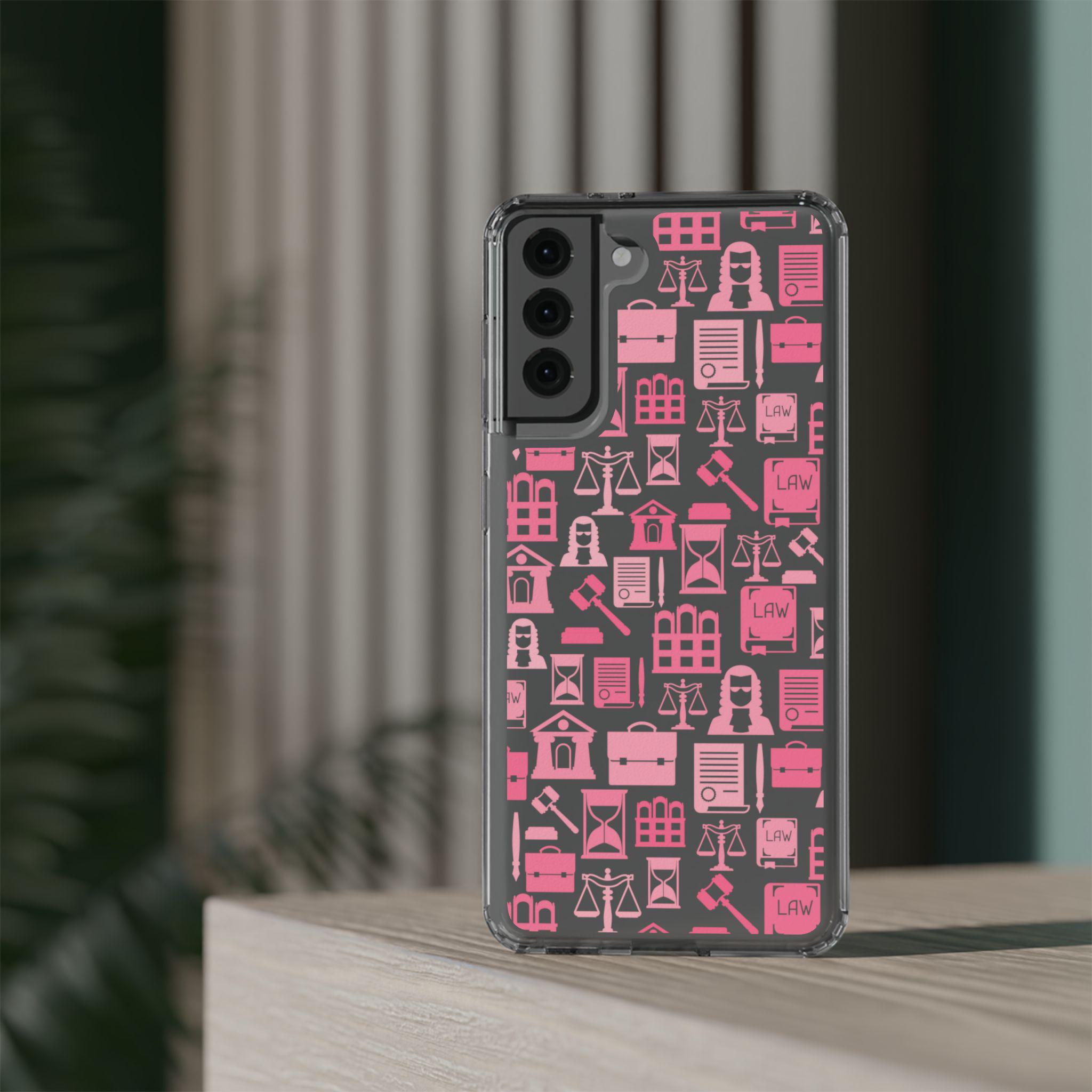 Chic Pink Law Themed Clear Phone Case | Legal Pattern iPhone Case ...