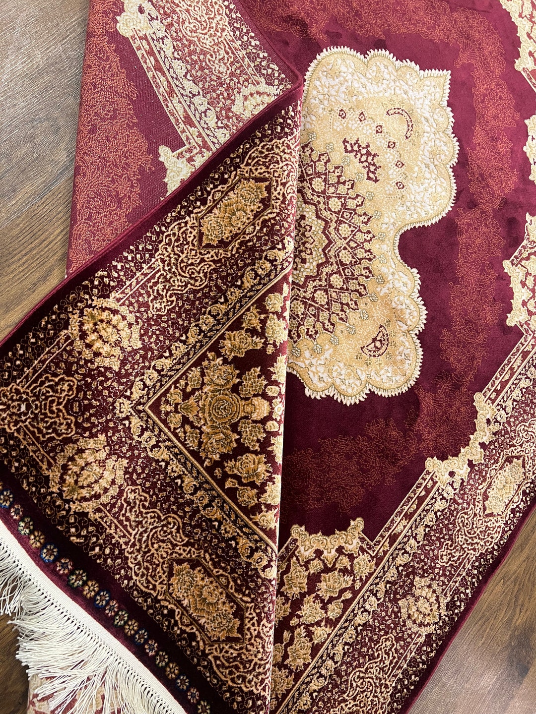 Bamboo Silk Rug, Red Beige Qum Silk, Living Room Rug, 4ftx6ft Palace ...