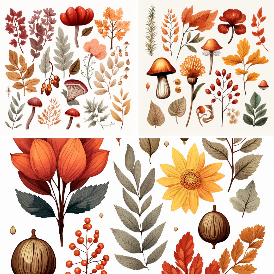 Watercolor Fall Flower Clipart Bundle, Autumn Floral PNG (400 DPI) - Etsy