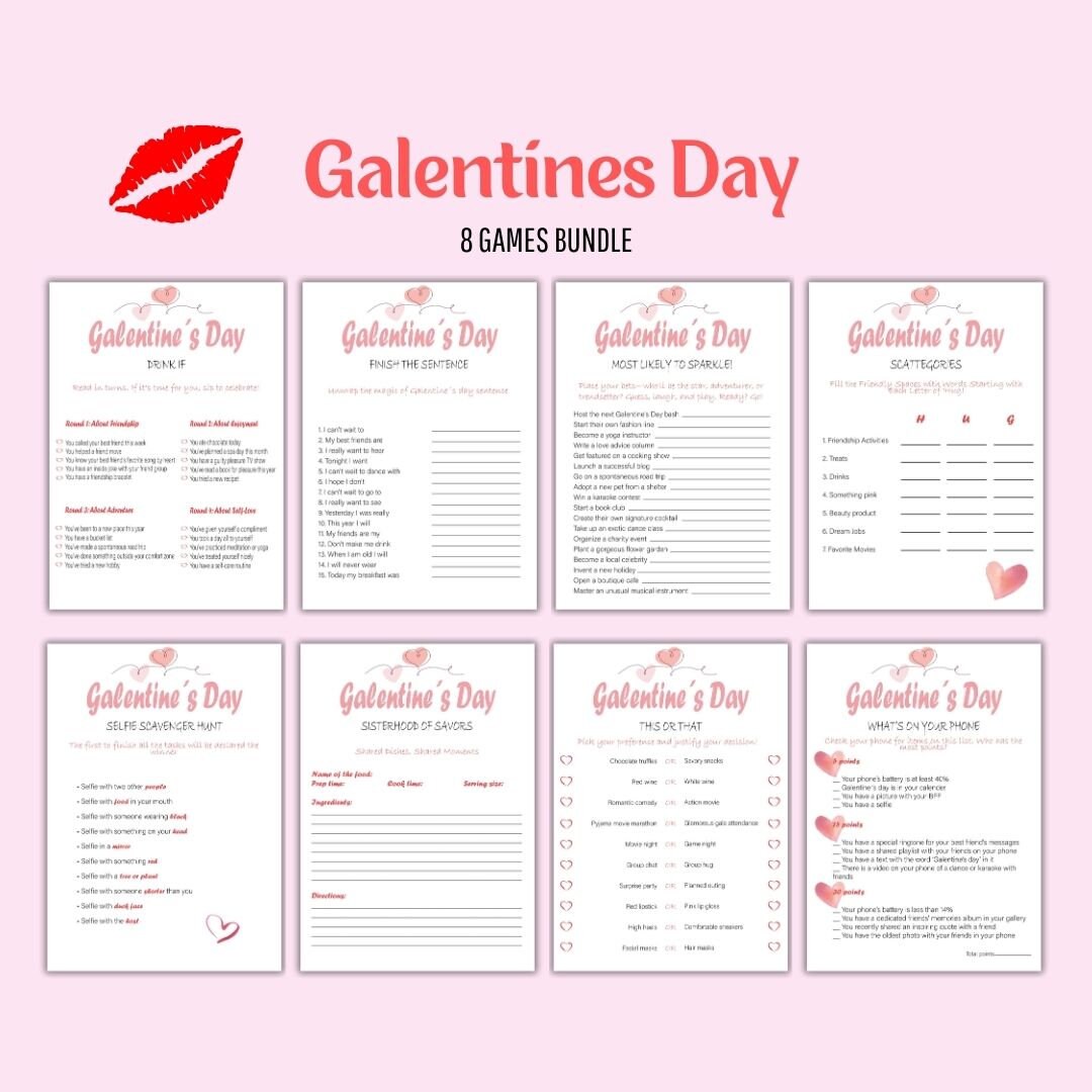 Galentines Day Games Printable Party Bundle Adult Galentine's Day Game ...