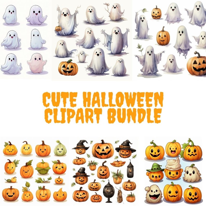 Ghost & Pumpkin Watercolor Clipart: Halloween PNG Bundle (400 DPI) - Etsy