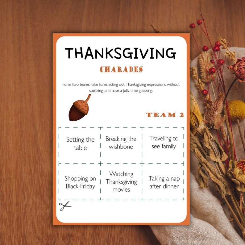 Thanksgiving Team Charades Thanksgiving Games, Thanksgiving Printable ...